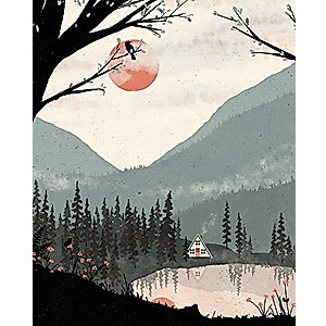 Mountain Wilderness Art Print - 8 x 10 Nature Forest Woodlands Cabin Unframed Artwork Lake House Outdoor Inspiration Poster Wildlife Pine Trees Landscape Calming Peaceful Plant Life Hiking Home Decor