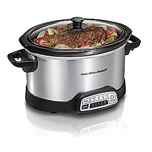 Hamilton Beach 7-Quart Programmable Slow Cooker, Silver (33473) & 4-Quart Programmable Slow Cooker With Dishwasher-Safe Crock and Lid, Silver (33443)