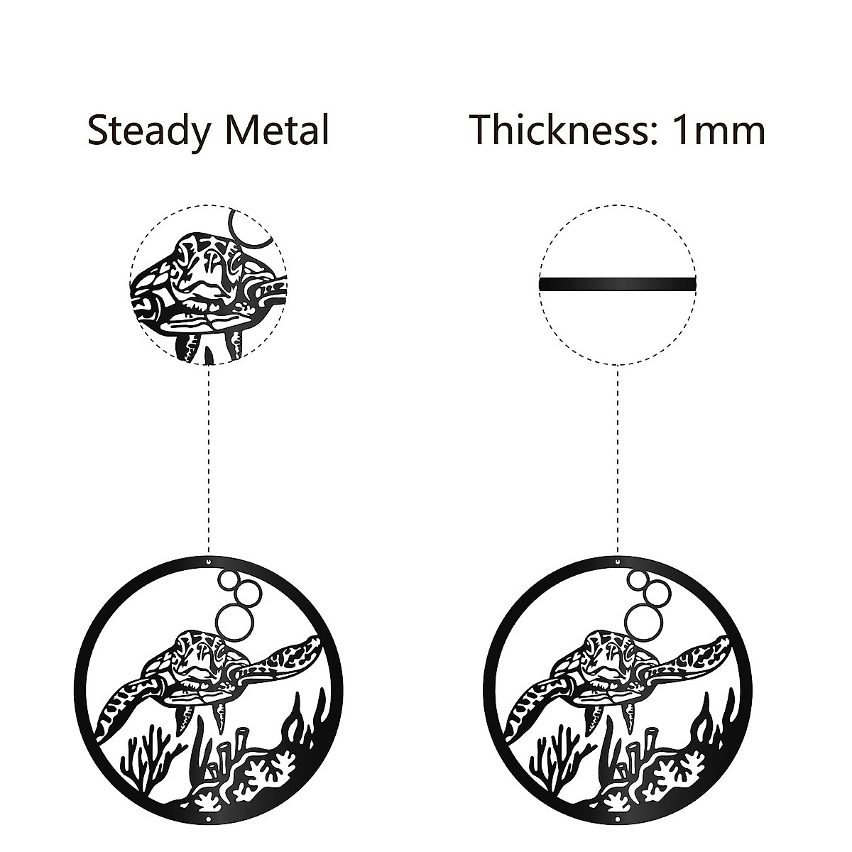 CREATCABIN Sea Turtle Metal Wall Art Ornament Ocean Theme Wall Decor Round DIY Decorations Wall Hanging Sculpture for Home Bathroom Indoor Outdoor Living Room Bedroom Party 12 x 12 Inch