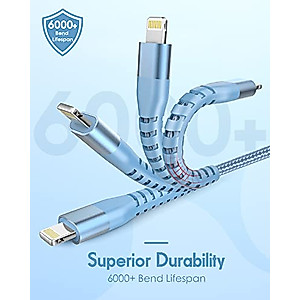 4 Pack 6FT iPhone Charger Cable [Apple Mfi-Certified] Lightning Cable Nylon Braided High Speed USB Fast Charging Cord Compatible with iPhone 14/13 Pro Max/12/11/XS/XR/X/8 plus/7/6/5/iPad（Sierra Blue）