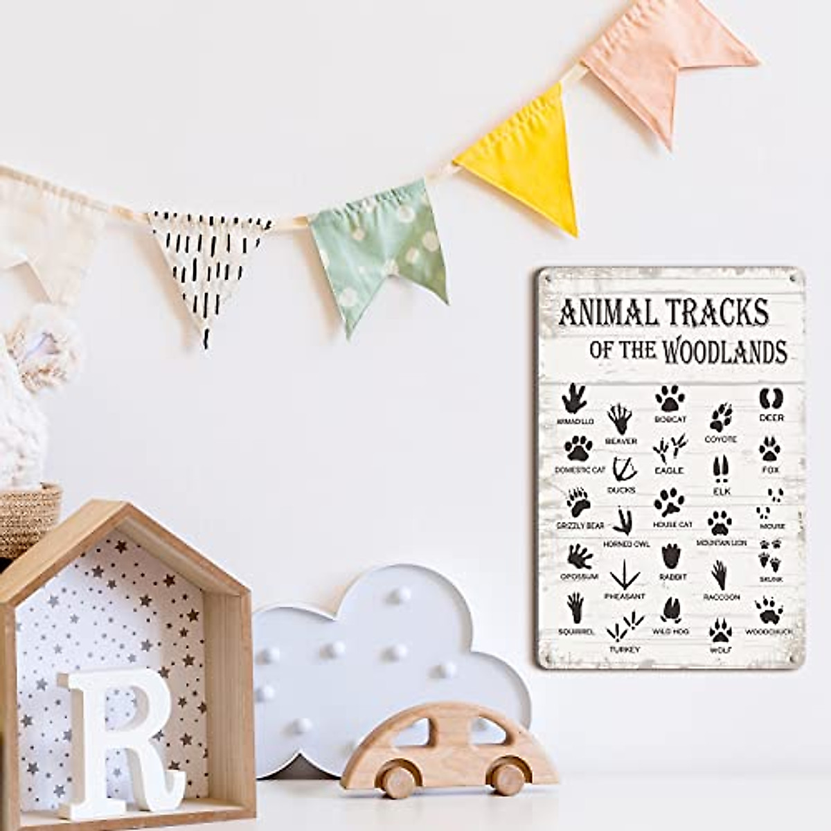 Animal Tracks Field Guide Sign Nursery Metal Tin Sign Rustic Animal Tracks Wall Decor Country Woodland Theme House Decor Farmhouse Cabin Metal Signs for Baby Boys Home Bathroom Bedroom Decorations
