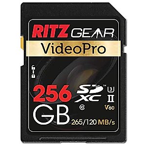 RitzGear VideoPro UHS-II SD Card 256GB SDXC Memory Card U3 V60 A1, Extreme Performance Professional Sd-Card (R 265mb/s 120mb/s W) for Advanced DSLR, Well-Suited for Video, Including 4K,8K, 3D.