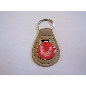 FIREBIRD OR TRANS-AM WHITE BIRD LOGO LEATHER KEYCHAIN - BEIGE