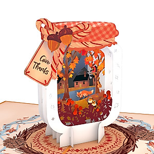 Lovepop Thanksgiving Pop-Up Card for Her and Him - 3D Holiday Greeting for Boys, Girls, Men, Women - Give Thanks Jar 5" x 7" Fox - Blank Note Card & Envelope Included