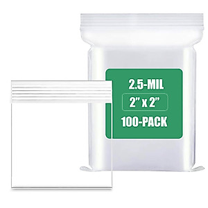 100-Count, (2" x 2") - 2.5 Mil Thickness Clear Zipper Reclosable Bag, Zip Bags, Ultra Heavy Duty Lock Seal Poly Plastic Bags for Prints, Photos, Documents, Clothing, T-Shirt