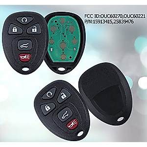 Keyless Entry Remote Control Car Key Fob for 2007-2016 Chevy Suburban Tahoe Traverse/Buick Enclave/GMC Acadia Yukon/Cadillac Escalade FCCID: OUC60270 OUC60221(5Btn 2 Pcs)