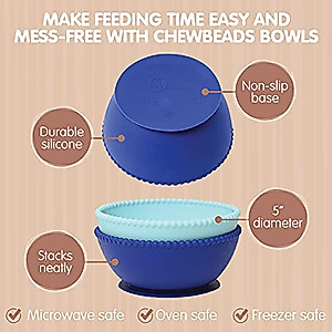Chewbeads Silicone Suction Bowls - Set of 2 - Stay Put Toddler & Baby Suction Bowls - Dishwasher, Microwave & Freezer Safe Toddler Bowls - 100% Silicone, BPA Free & Phthalate Free