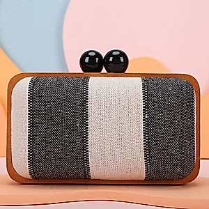 Fawziya clutch purses for women evening Burlap Kiss Lock Clutches-Black&White