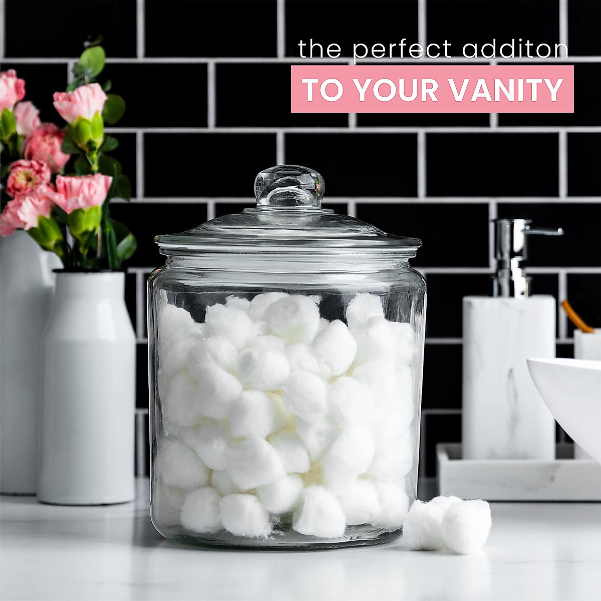 1 Gallon Glass Cookie Jar - Large Food Storage Container with Airtight Lid - Keep Fresh Flour, Chewy Pet Treats, Candy, Dried Foods, Detergent Pods for Your Kitchen or Laundry Room- Pack of 2