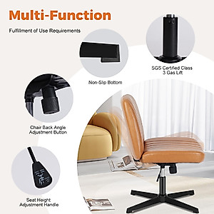 Sweetcrispy Cross Legged Office Chair, Criss Cross Chair Armless Wide Desk Chair No Wheels, Adjustable Swivel Home Office Vanity Chair