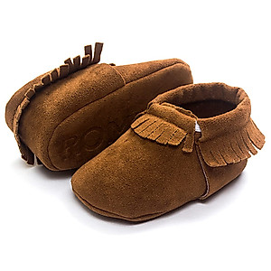 Meckior Infant Baby Girls Boys Premium Soft Sole Tassel Bowknot Moccasins Suede Leather Toddler Prewalker Fringe Anti-Slip Crib Slippers Baptism Loafers Shoes