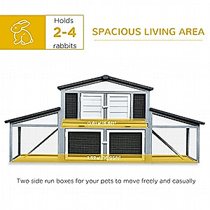 PawHut Large Rabbit Hutch Outdoor Materials Safer for Pets & Climate-Friendly, Big Rabbit Cage, Weatherproof Wood Rabbit Hutch, Grey