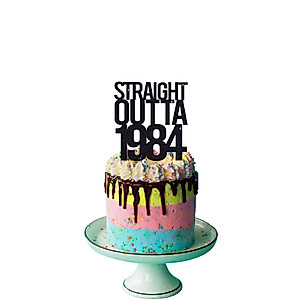 Straight Outta 1984 Cake Topper for 40th Men and Women Birthday Party ，Funny 40 and Fabulous Decoration，Handmade - Black