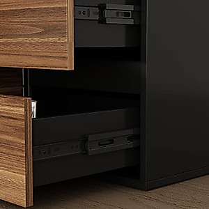 Homsee Home Office Computer Desk Corner Desk with 3 Drawers, 2 Shelves & 2 Doors, 55 Inch Large L-Shaped Study Writing Table with Storage Cabinet, Black & Brown (54.3”L x 40.9”W x 29.1”H)