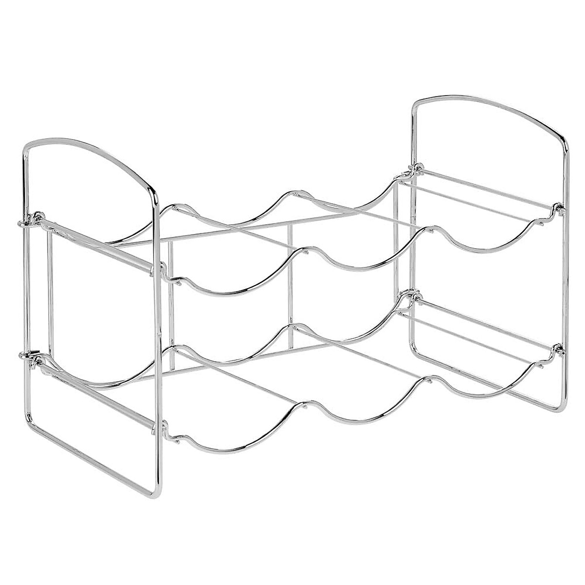 mDesign Metal Free-Standing Water Sports Bottle and Wine Rack Holder Stand for Storage Organizing in Kitchen Cabinet Countertops, Pantry - Collapsible - 2 Tiers, Holds 6 Bottles - Chrome