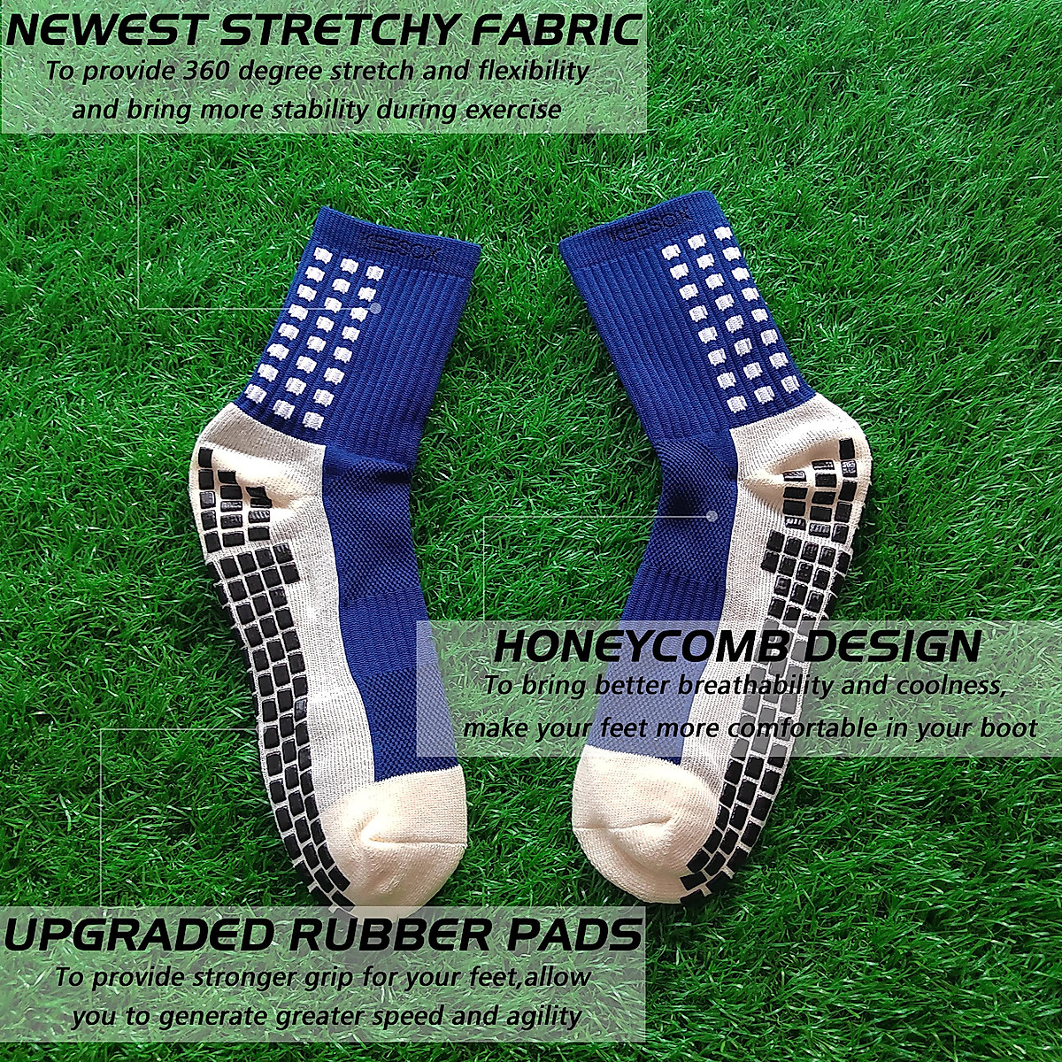 KEESOX Anti Slip Athletic Socks - Non Slipping Grip Socks for Soccer Basketball Running Unisex Size 6-10.5 1 Pair (Navy)