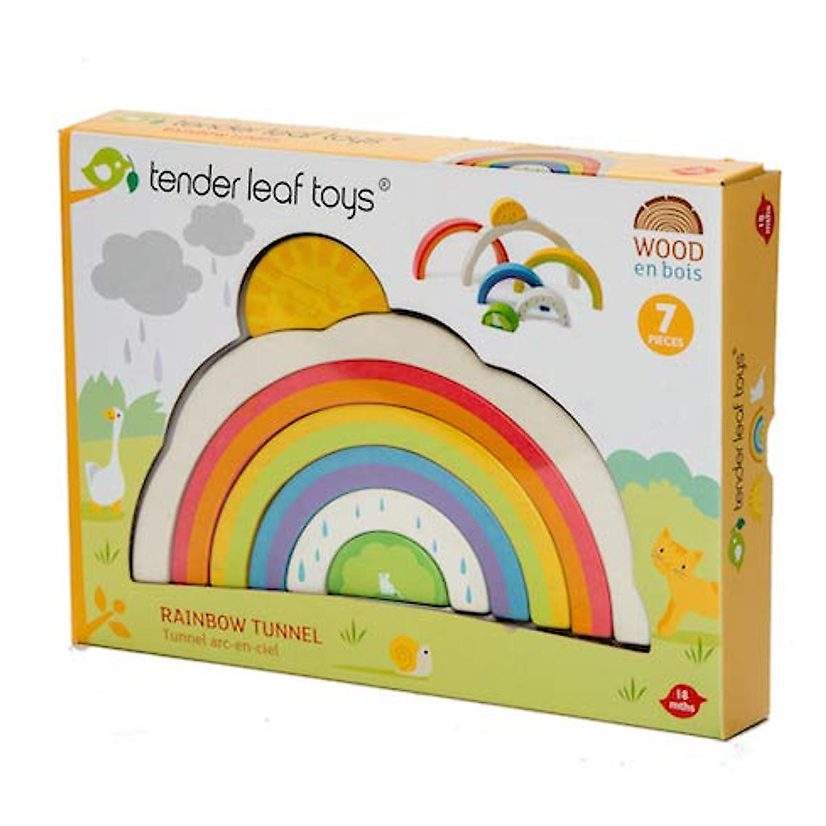 Tender Leaf Toys - Rainbow Tunnel - 7 Pcs Beautiful Wooden Rainbow Stacker - Colorful Rainbow Stacking Toy - Size and Color Recognition - Cognitive Game, Educational Toy