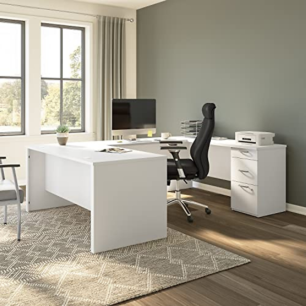 Bestar Logan U Shaped Desk in Pure White, 65W