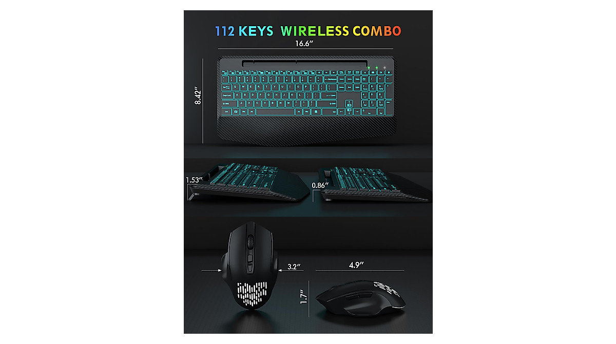 Ergonomic Wireless Keyboard & Mouse: Backlit, Jiggler, Silent