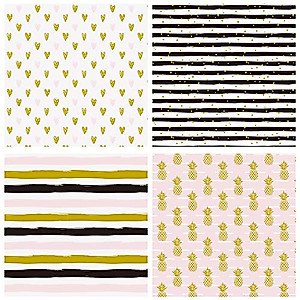 WRAPAHOLIC Wrapping Paper Roll - Pineapple/Heart/Stripes (2 Kinds) Design for Birthday, Valentine's Day, Wedding, Baby Shower - 4 Rolls - 30 inch X 120 inch Per Roll