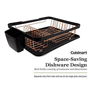 Cuisinart Wire Dish Drying Rack and Tray Set – 3 Piece Set Includes Wire Dish Drying Rack, Utensil Caddy, and Draining Board – Measures 19 x 12.75 x 4.25 Inches – Matte Black/Copper Wire