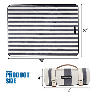 G GOOD GAIN Waterproof Picnic Blanket Portable with Carry Strap for Beach Mat or Family Outdoor Camping Party, Park Blanket for Grass Park, Hiking, Travel, Concerts (Denim Blue)