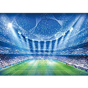 Soccer Field Backdrop Stadium Soccer Competition Fans Night Spotlight Background Adults Man Boy Birthday Party Football Match Wall Decorations Photo Shoot Props 7x5FT