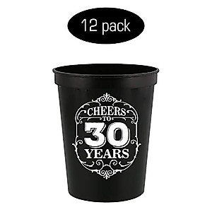Veracco Cheers To 30 Years Old Stadium Party Cup 30th Party Favors Decoration Funny Birthday Gag Gifts For Him Her Thirty And Fabulous (Black, 12)