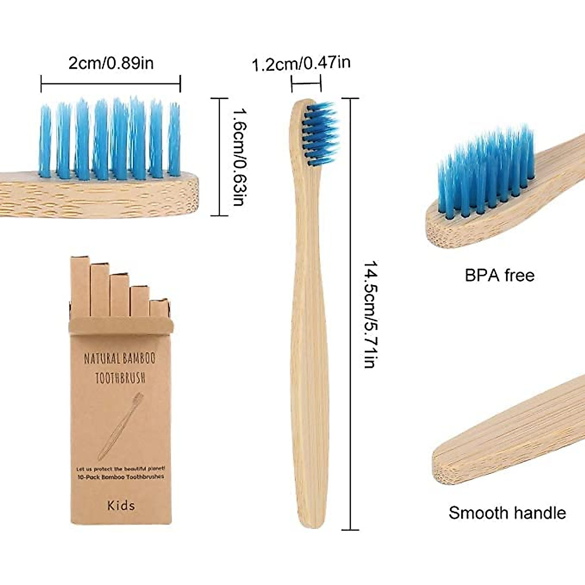 OUTIN Bamboo Toothbrushes for Kids, Childrens Manual Brushes Bulk 10 Packs,3+ Years Organic Oral Tooth Cleaning Toothbrush