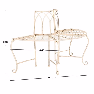 SAFAVIEH PAT5018A Collection Abner Antique White Wrought Iron 45.75" Outdoor Garden Bench