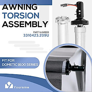 3310423.209U Torsion Assembly RH Black for Dometic 9100 Series Awnings Power Awning Motor Drive Head Assembly