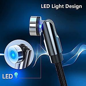 Yidawin 540° Rotating Magnetic Charging Cable, 3 in 1 Nylon Braided Magnetic Phone Charger Cable with Led Light, Compatible with Micro USB, Type C, iProduct and Most Devices [6.6ft/Black]