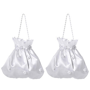 2Pcs Satin Bridal Wedding Money Bag White Bridal Bridesmaid Satin Flower Decorated Bag Handbag with Pearl for Dance Bridal Purse Wedding Supplies