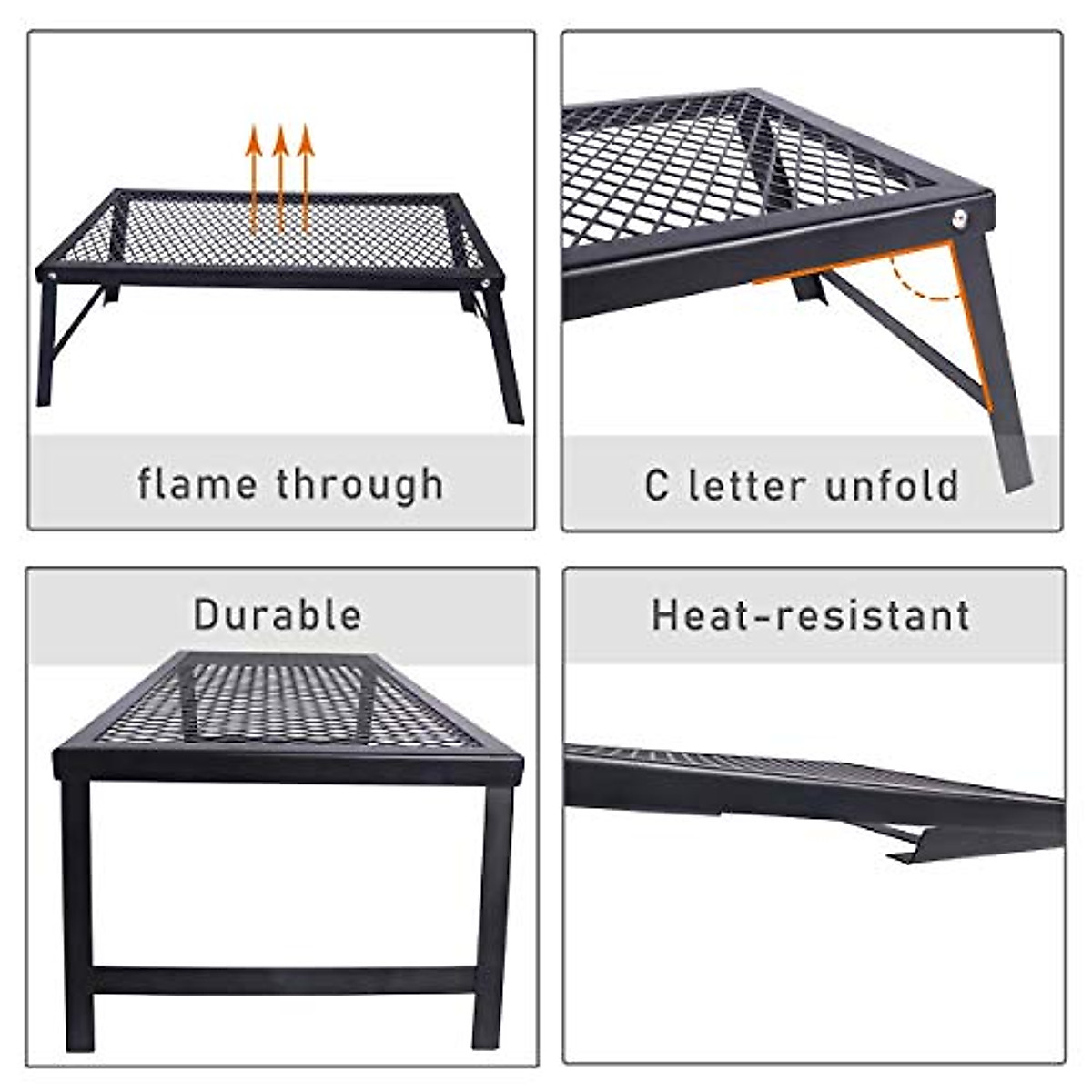 Hikeman Folding Campfire Grill Heavy Duty Camping Cooking Grate Over Fire Pit,Portable Outdoor Camp Grill Rack for Picnic BBQ Frying (55cm x 30cm)