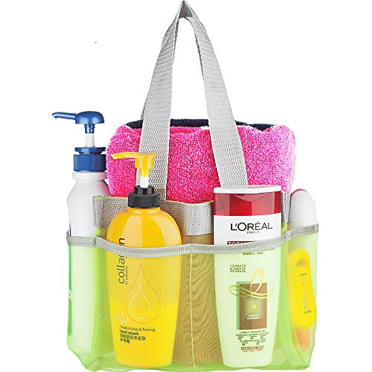YaeloDesign Shower Caddy Portable Bathroom Mesh Tote Organizer with 7 Storage Compartments Green