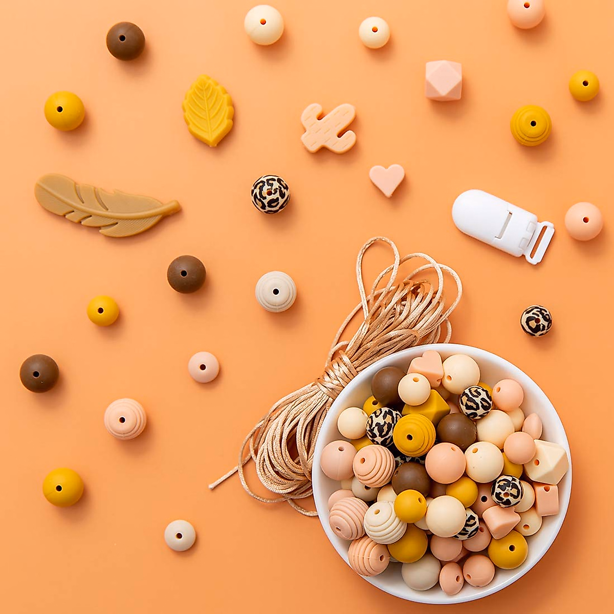 let's make 100pcs Silicone Loose Beads, DIY Beads Kit for Bracelets Making/Necklace Making/Jewelry Making Supplies - Shaped Beads Bulk Round Assorted Beads Honeycomb Silicone Beads