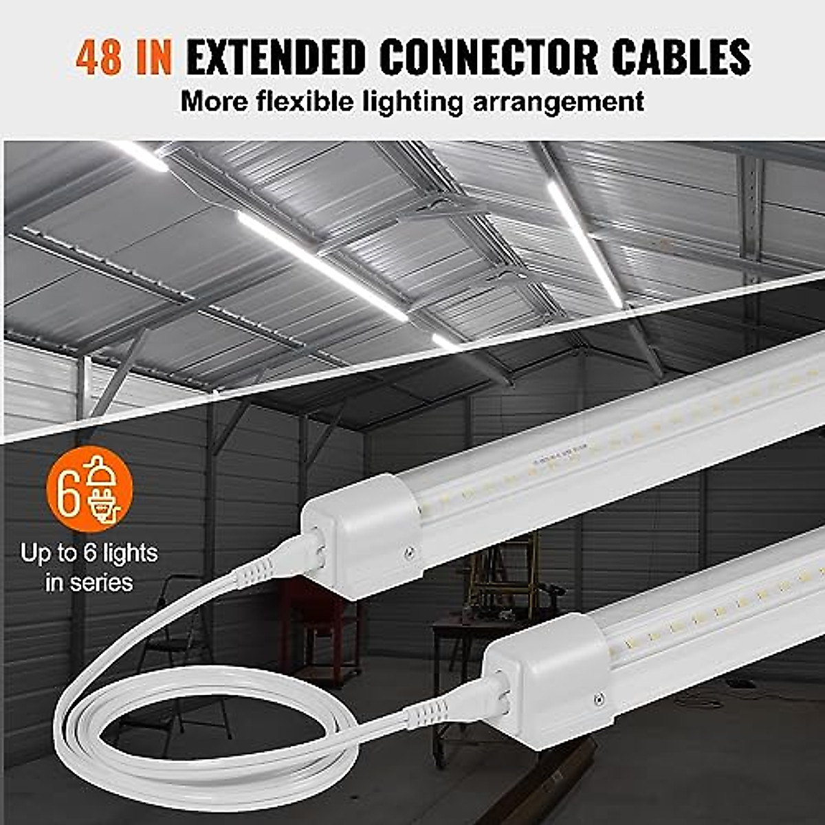 VEVOR 10 Pack LED Shop Light, 4 FT, 40W Linkable Shop Light Fixture, 5000 LM Ceiling Lights 59 in Power Cords with ON/Off Switch 48 in Connector Cables, for Garage Warehouse Home Workkshop and Office
