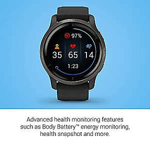 Garmin 010-02430-01 Venu 2, GPS Smartwatch with Advanced Health Monitoring and Fitness Features, Slate Bezel with Black Case and Silicone Band