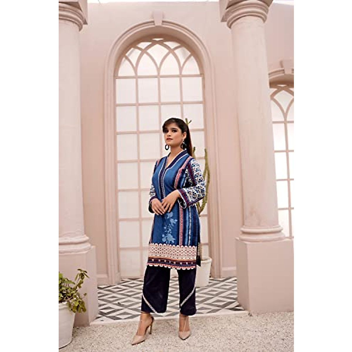 IshDeena Indian Kurta Set for Women Ready to Wear - Pakistani Dresses, Salwar Kameez, Palazzo Kurti Set, Shalwar Kameez Set (3X-Large/Blue)