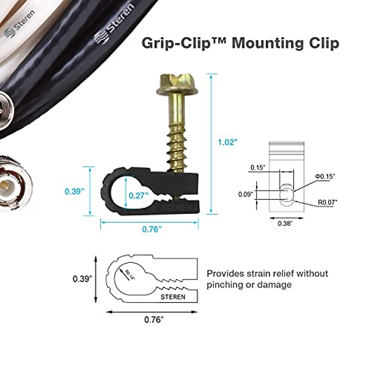 Coaxial Cable Clips - Cable Holder - Wire Clips - Siding Clips For Hanging - Cord Holder For Desk - Cable Clamps - Cord Clip - Wire Organizer Clips - Tv Mount Screws - Black - 100 Count (Pack oF 1) - STEREN
