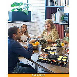 Saenchue Raclette Table Grill - Indoor Electric Grill Griddle - Nonstick Extra Large Reversible 4-In-1 Outdoor Dishwasher Safe with Cheese 12 Paddles 12 Spatulas for 12 Person, FD-12