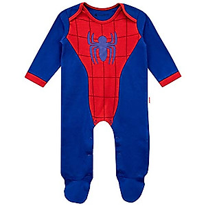 Marvel Baby Bodysuit and Hat Set | Spiderman Onesie | Baby Boy Pajamas Size 3-6M Blue