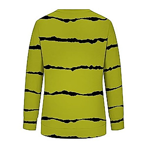 LAWOR Workout Sweatshirts 2023 2024 Sudadera de cuello redondo rayas para mujer suéter bonito manga larga ropa para otoño invierno sudaderas primavera Z4-Yellow 3X-Large