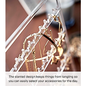 Yamazaki Home Rin Jewelry Organizer Stand Earring Necklace Bracelet Standing Display Holder Storage, Natural Wood Box - Abs Plastic