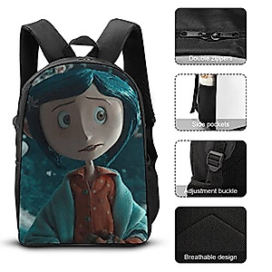 Zqiyhre Cora Backpack 3 PCS Set, Printing Anime Travel Laptop Backpack Pencil Case Lunch Bag for Students