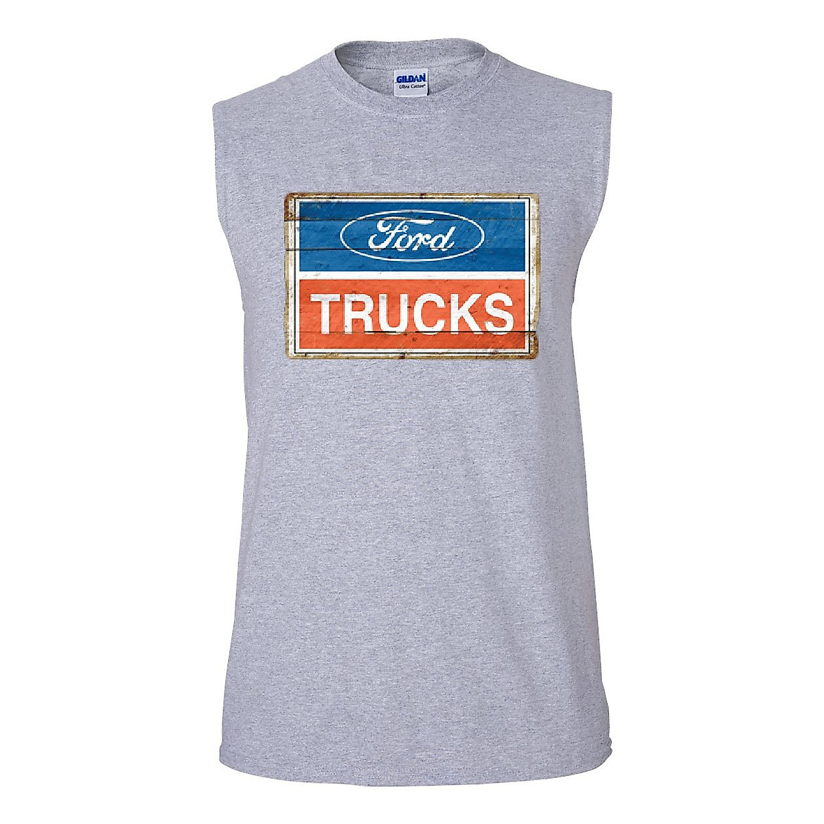 Ford Trucks Old Sign Muscle Shirt Licensed Ford Built Tough Grey Large