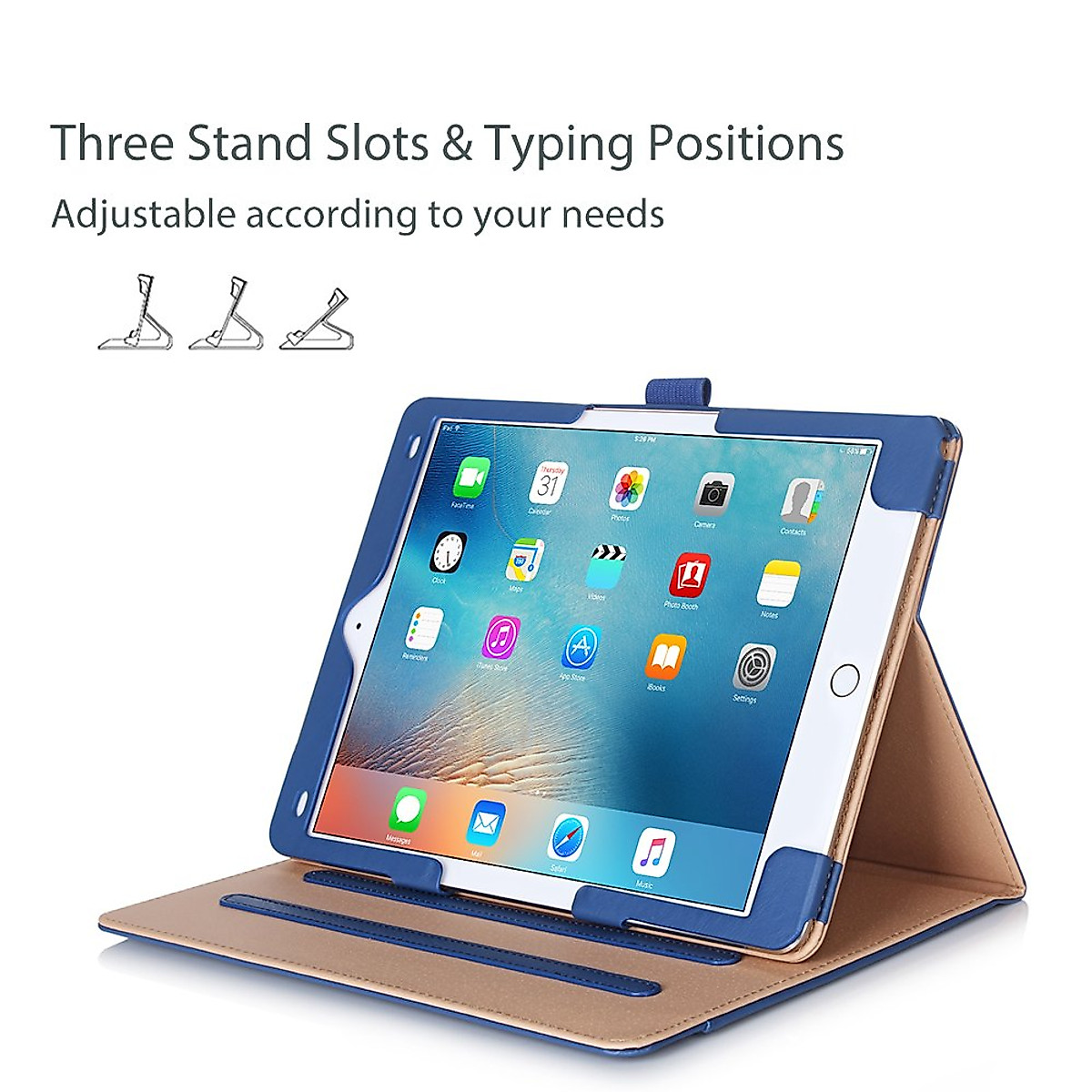 ProCase for iPad Pro 9.7 Case 2016 (Old Model), PU Leather Stand Folio Cover for iPad Pro 9.7 Inch (A1673/A1674/A1675) with 3 Viewing Angles & Pencil Holder & Document Card Pocket -Navy