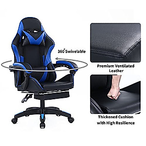 ExAchat Gaming Chair - Gaming Chair with Footrest, Ergonomic Gaming Chair with Adjustable Seat Height and Backrest - Adult Gaming Chair with Comfortable Headrest and Lumbar Support,300LBS-Blue