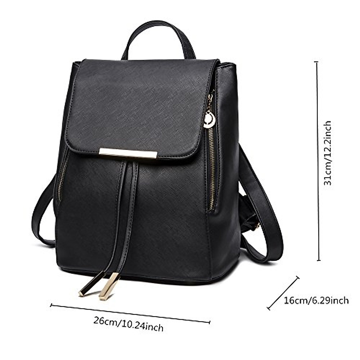B&E LIFE Fashion Shoulder Bag Rucksack PU Leather Women Girls Ladies Backpack Travel bag (Black)