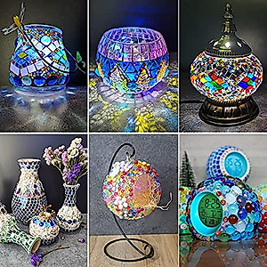 Meschett 50PCS Mini Glass Gems,Mixed Colour Mancala Stones Flat Bottom Marble Beads for Home Decorative Art Craft Vase Filler(0.5"~0.7")
